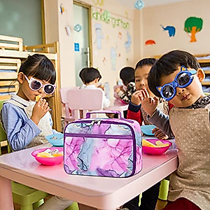 LEDAOU Lunch Bag Insulated Lunch Box Kids Girls Insulated Reusable Lunch Bag for School Work Picnic Hiking (Marble Purple White)