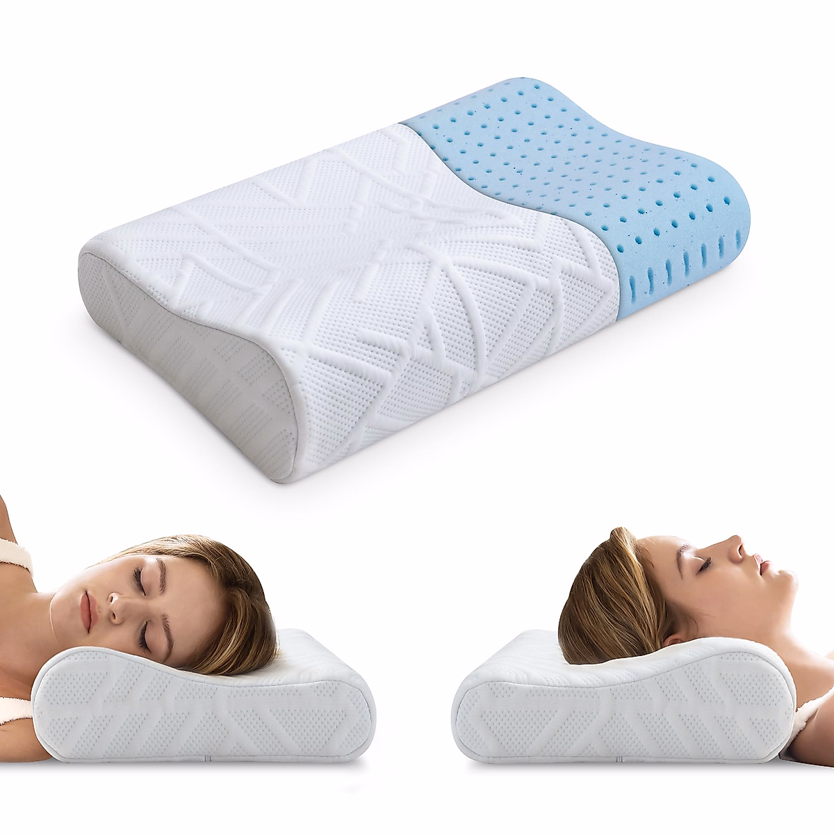 Hcore Contour Memory Foam Pillows Neck Pillow for Sleeping, Ergonomic Cervical Pillow Support Neck and Shoulder Pain Relief, Orthopedic Cervical Pillow for Side Back Stomach Sleepers- CertiPUR-US