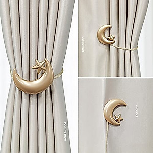 canjuxk 2 Pack Curtain Tie,Magnetic Curtain Tiebacks,Star Moon Curtain Decorative Weave Rope Curtain Holdbacks Holder for Window Decor, Curtain Clips Rope Straps Magnet for Home Office (Gold)