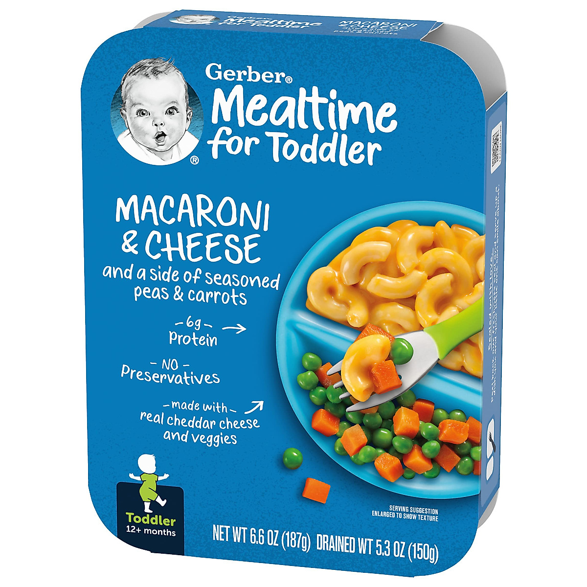 Gerber Mealtime for Toddler Macaroni & Cheese with Side of Seasoned Peas & Carrots, Made with Real Cheddar Cheese & Farm Grown Veggies (6.6 Ounce (Pack of 12))