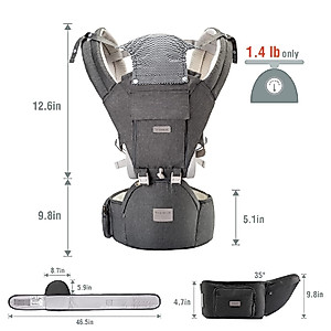 YIYUNBEBE Baby Carrier Newborns to Toddler 7-45 lbs All Seasons Foldable Baby Carriers Front and Back with Hip Seat Lumbar Support for Outdoor Hiking(Dark Grey)