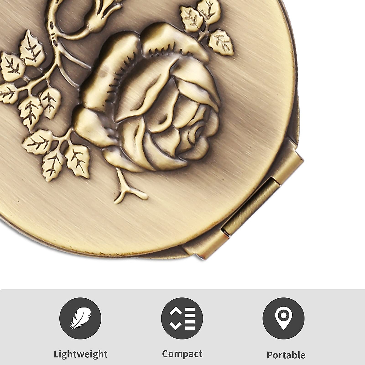 Goshentech Retro Metal Compact Mirror Travel Portable Mirror 1x/2x Magnification Compact &Portable Foldable (Bronze)