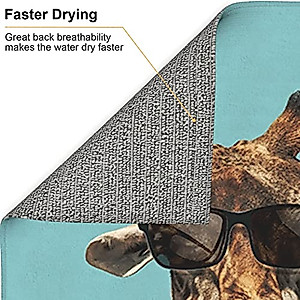Giraffe with Sunglasses Printed Drying Mat For Kitchen Ultra Absorbent Microfiber Dishes Drainer Mats Non-Slip Silicone Quick Dry Pad - 18 X 16inch