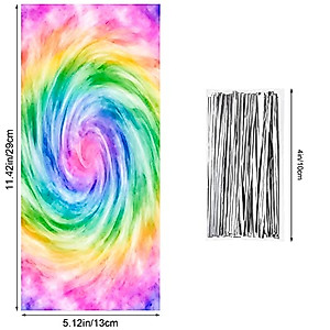 GITMIWS 100 Pieces Tie Dye Cellophane Bags, Rainbow Color Cellophane Goodie Bags for Birthday Treat Bags, Party Favor Bags for Kids, Tie Dye Party Supplies, Tie Dye Birthday Party Decorations