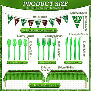 Preboun 214 Pcs Football Party Supplies Dinnerware Set for 30 People, Football Party Decorations Including Plates, Cups, Napkins, Tablecloth, Banner, Knives Forks and Spoons Set for Sports Birthday