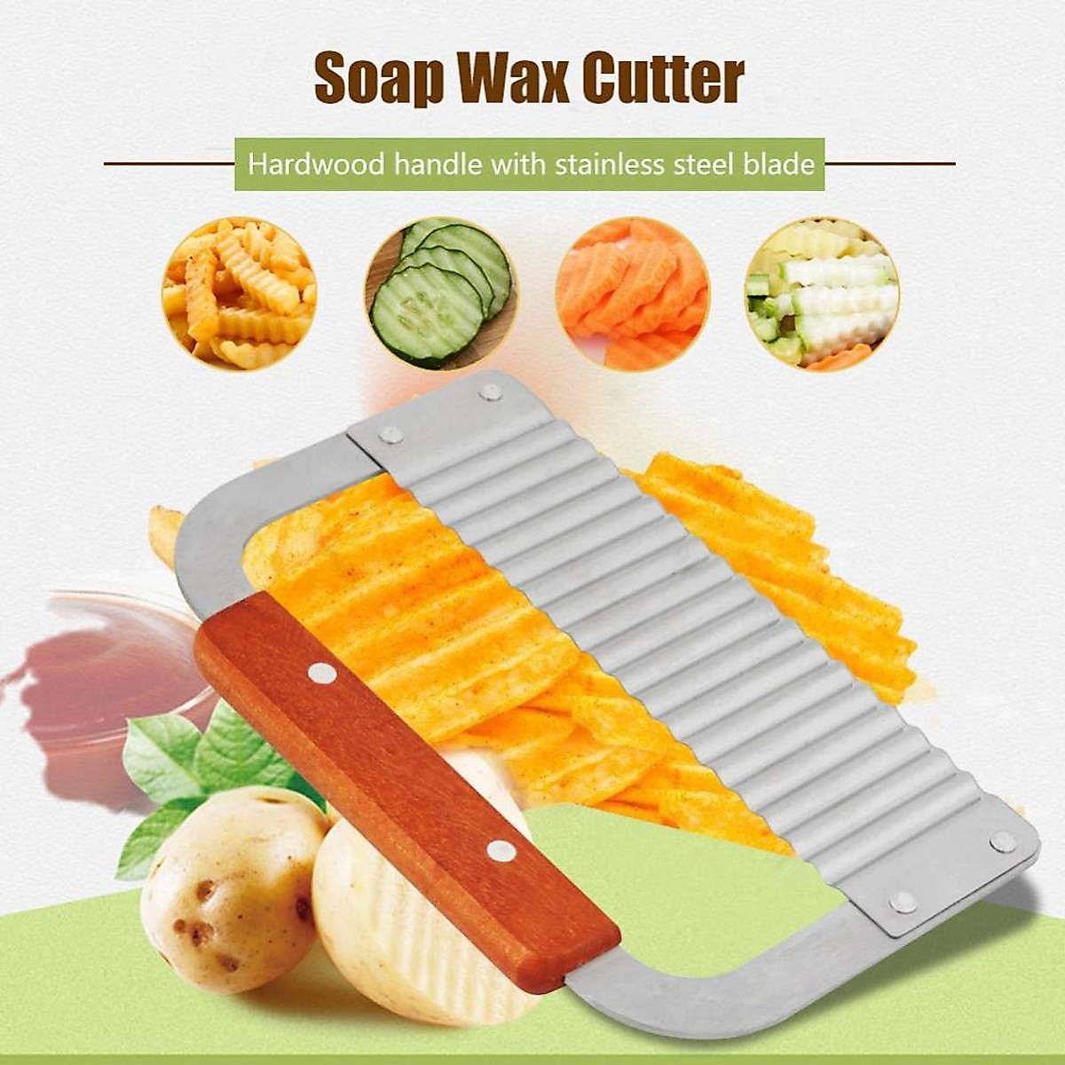 Soap Cutter, Hardwood Handle Wavy Slicer Cutter Vegetable Soap Molds Crinkle Slicer Cutter Cutting Tool for Kitchen