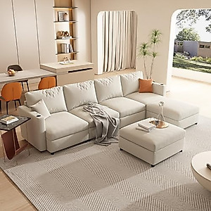 Free Combination Convertible Modular Sectional Sofa with Movable Ottomans and Storage, Oversized Symmetrical U Shaped Reversible Corner Couch with Cupholders, 6 Seat Sofa&Couch Bed for Living Room
