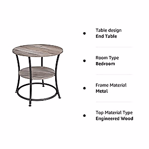VASAGLE Side Table, Round End Table with 2 Shelves for Living Room, Bedroom, Small Table with Steel Frame for Smaller Spaces, Outdoor, Greige and Black