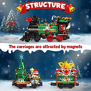 Christmas Train Set Building Blocks with Rotating Christmas Tree, Electric Music Steam Train Building Kit with Remote Control Birthday for Kids Teens Adults (1296+ pcs)