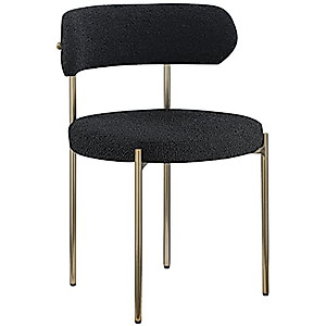 Meridian Furniture Beacon Collection Modern | Contemporary Upholstered Dining Chair, Brushed Brass Finish Iron Frame, Set of 2, 22" W x 21" D x 30" H, Black