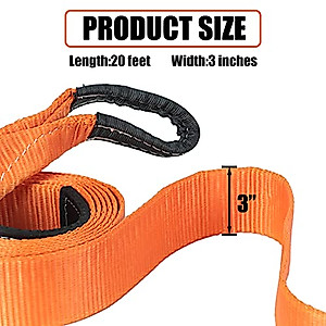 Aikosin Tow Strap Recovery Rope Kit 100% Nylon 3'' x 20ft Snatch Strap(35000lbs) + 2" Shackle Hitch Receiver + 3/4" D Ring Shackles with Safety Ring + Heavy Duty Bag - Off Road Pick Up Towing