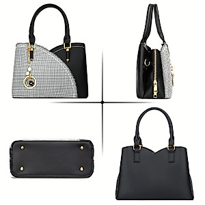 KKXIU Triple Compartments Purses and Handbags for Women Fashion Ladies Satchel Shoulder Top Handle Bag (1-Black)