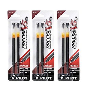 PILOT Precise V5 RT Liquid Ink Retractable Rollerball Pen Refills, 0.5mm Extra Fine Point, Black Ink, 6 Refills