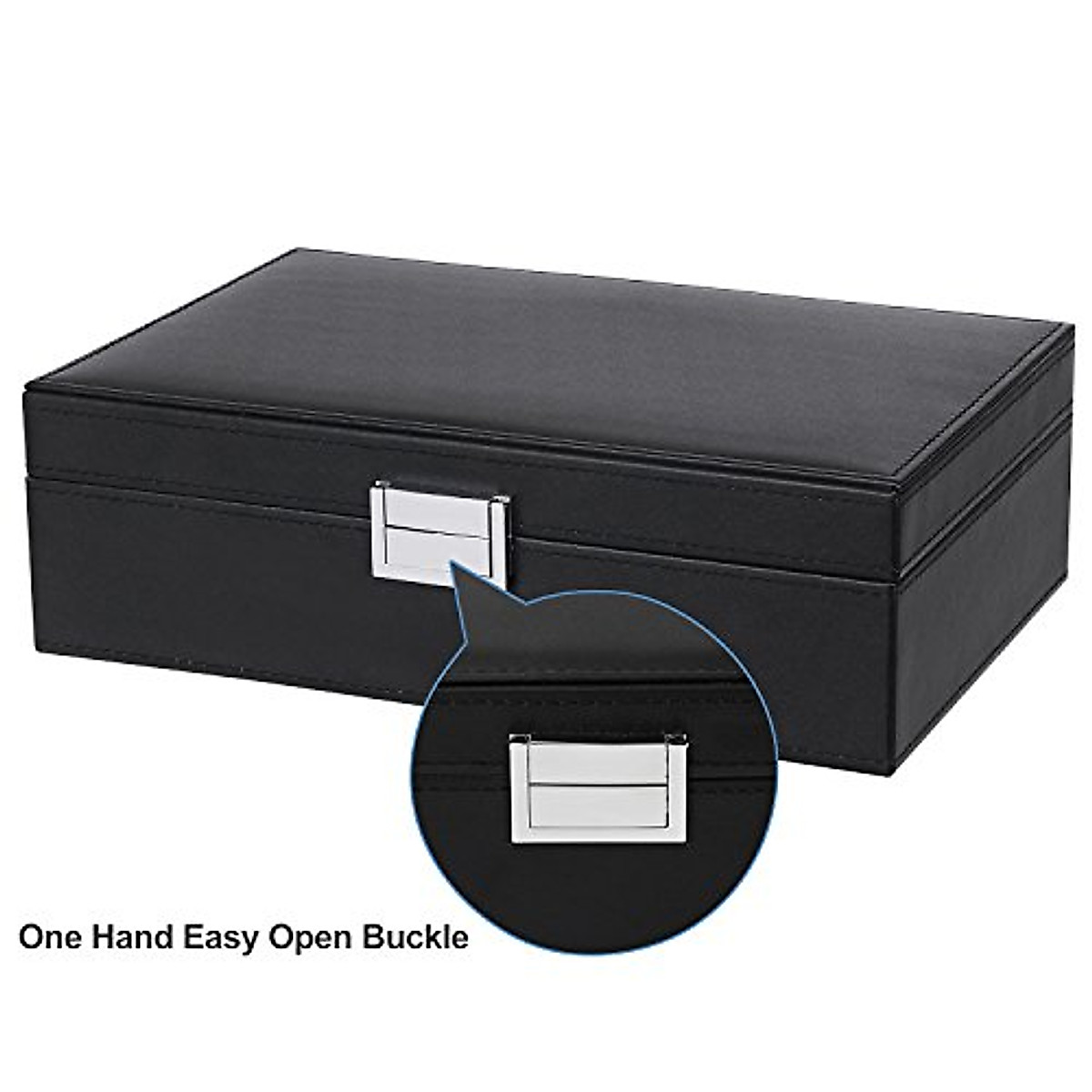 BEWISHOME Mens Jewelry Box, Jewelry Organizer with 4 Watch Case Removable Tray, Jewelry Storage Case for Necklace, Earring Ring Bracelet, PU Leather, Velvet Lining Black SSH07B