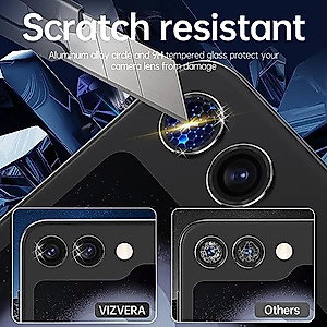 Vizvera for Samsung Galaxy Z Flip 5 Camera Lens Protector, Metal Ring 9H-Tempered Glass Camera Cover HD Clearly Anti-Scratch Individual Ring with Installation Tray-Black