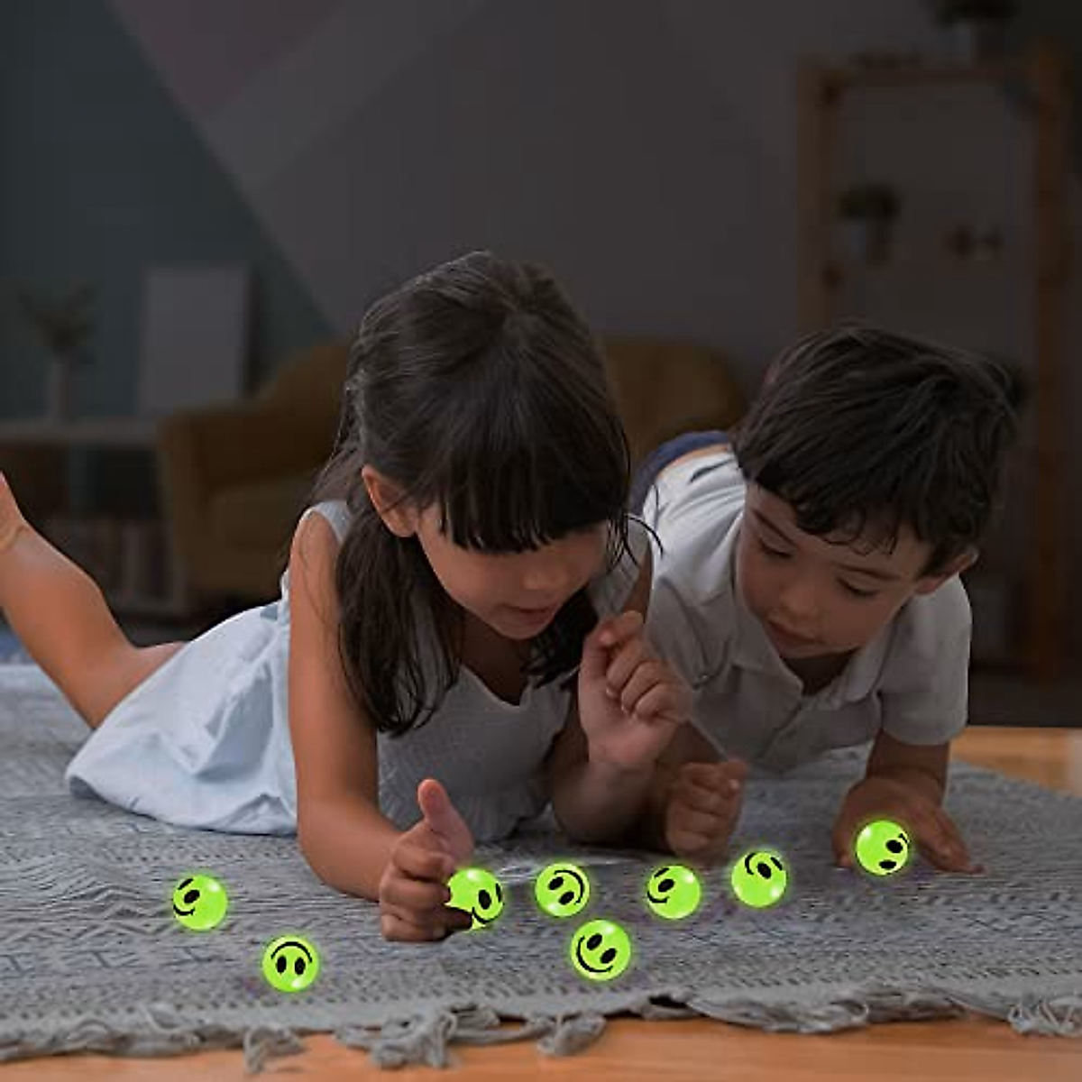 ArtCreativity Glow in The Dark Smile Face Bouncy Balls - Bulk Pack of 36, 1 Inch High Bounce Balls for Kids, Christmas Party Favors, Goodie Bag Stuffers for Boys and Girls