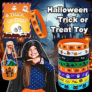 40 Pcs Halloween Party Favors Rubber Bracelets with Gift Cards,Halloween Silicone Wristbands for Party Supplies Goodie Bags Stuffers Fillers Trick or Treats Halloween Classroom Prizes Gifts for Kids