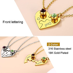 GOLDCHIC JEWELRY Gold Split Necklaces For Couples, Personalised Engraved Birthstones Matching Heart Pendant For 2
