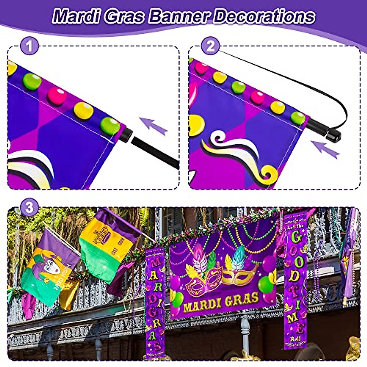 Vibrant Mardi Gras Decorations - Large Outdoor Backdrop & Banners