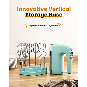 Juimma Hand Mixer Electric Handheld, 9-Speed 400W Kitchen Food Mixer with Digital Display and Touch Button, 5 Min Timer, Storage Case, 6 Stainless Steel Accessories, for Eggs Cream Cake Dough, Mint