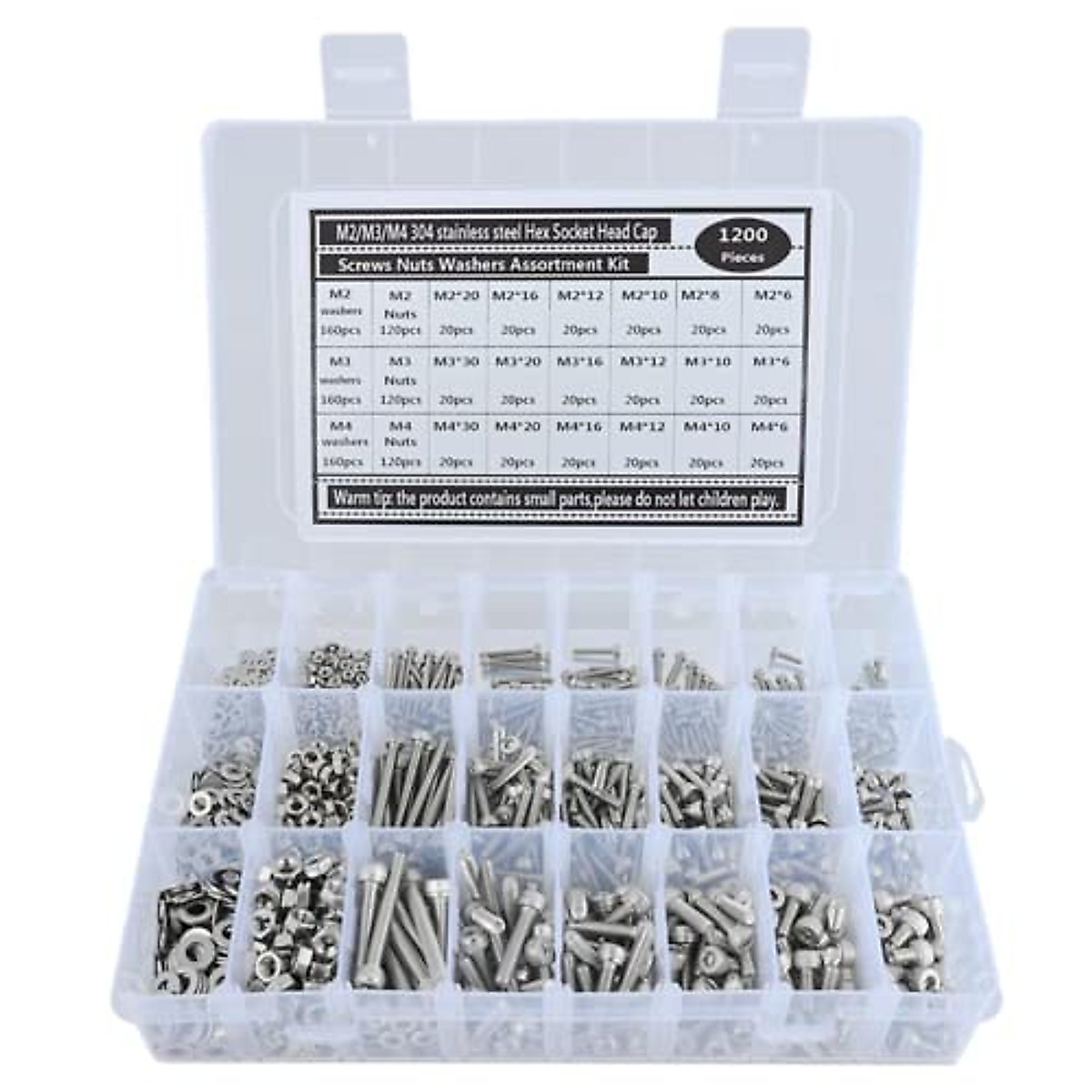 Canitu 1200PCS Metric Screw Assortment Kit,M2 M3 M4 Assorted Bolts and Nuts Kit Screws Nuts and Washers Hex Socket Head Cap Machine Screws for Home Projects (1200Pcs Hex Socket Head Cap Screw)