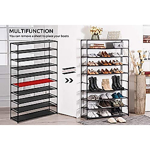 Youdesure 10 Tiers Shoe Rack, Large Shoe Rack Organizer for 50 Pairs, Space Saving Shoe Shelf, Non-Woven Fabric Shoe Storage Cabinet (Black)