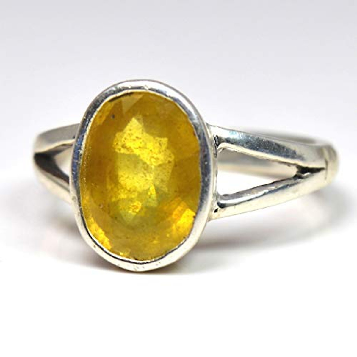 Gemsonclick Natural Yellow Sapphire Solid Silver Cut Ring 7 Ct September Stone Chakra Healing Size 5-13