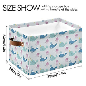 senya Large Foldable Storage Basket with Handles, Jellyfish Whale Narwhal Fabric Collapsible Storage Bins Organizer Bag for Baby Storage Toy Storage 15 x 11 x 9.5 inch