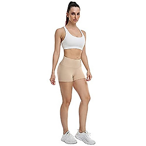 CHRLEISURE High Waisted Spandex Biker Shorts, Workout Booty Soft Yoga Shorts for Women (3" Nude, S)