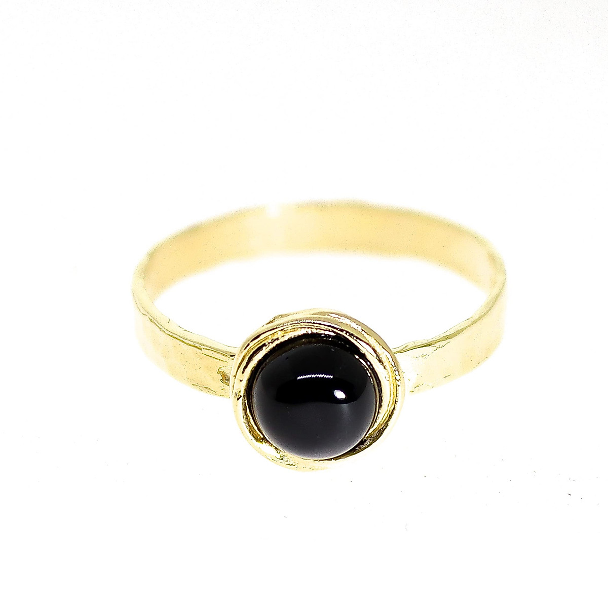 Black stone gold ring, Onyx gold ring, 14k gold plating stone ring band, Stacking stone ring, Small stone gold ring (onyx, 7)