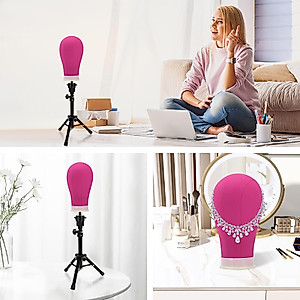 Neverland Beauty & Health Wig stand with Head,Wig Head Mannequin Head with Wig Stand Tripod,Manikin Canvas Head Set for Wigs Making Display with Wig caps,T Pins Set Bristle Brush(Red)
