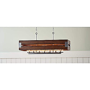 Home Decorators Collection Ackwood Collection 7-Light Dark Wood Rectangular Chandelier with Clear Seeded Glass Shades