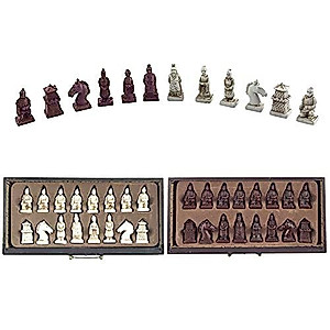 Ireav Retro Terracotta Warriors Chess Set for Kids and Adults Classic Family Board Game with Folding Wooden Chessboard 3D Resin Chess Pieces and Storage Slots (10.23×10.23 inch)