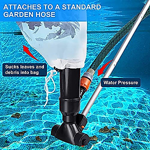 Swimming Pool Jet Vacuum Cleaner Underwater with 5 Section Pole, Portable Pool Mini Jet Vacuum Suction Head for Above Ground Pool Spas Hot Tub Ponds & Fountains