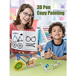 3D Printing Drawing Book, Reusable Colorful 40 Patterns Thick Paper Template with a Clear Plate, Painting Graffiti Template for 3D Pen Kids DIY Gift