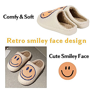 FACAXEDRE Smile Face Slippers for Women Fuzzy Happy Face for Woman Ladies Bedroom Woman Indoor and Outdoor Retro Home House Beige 7-8