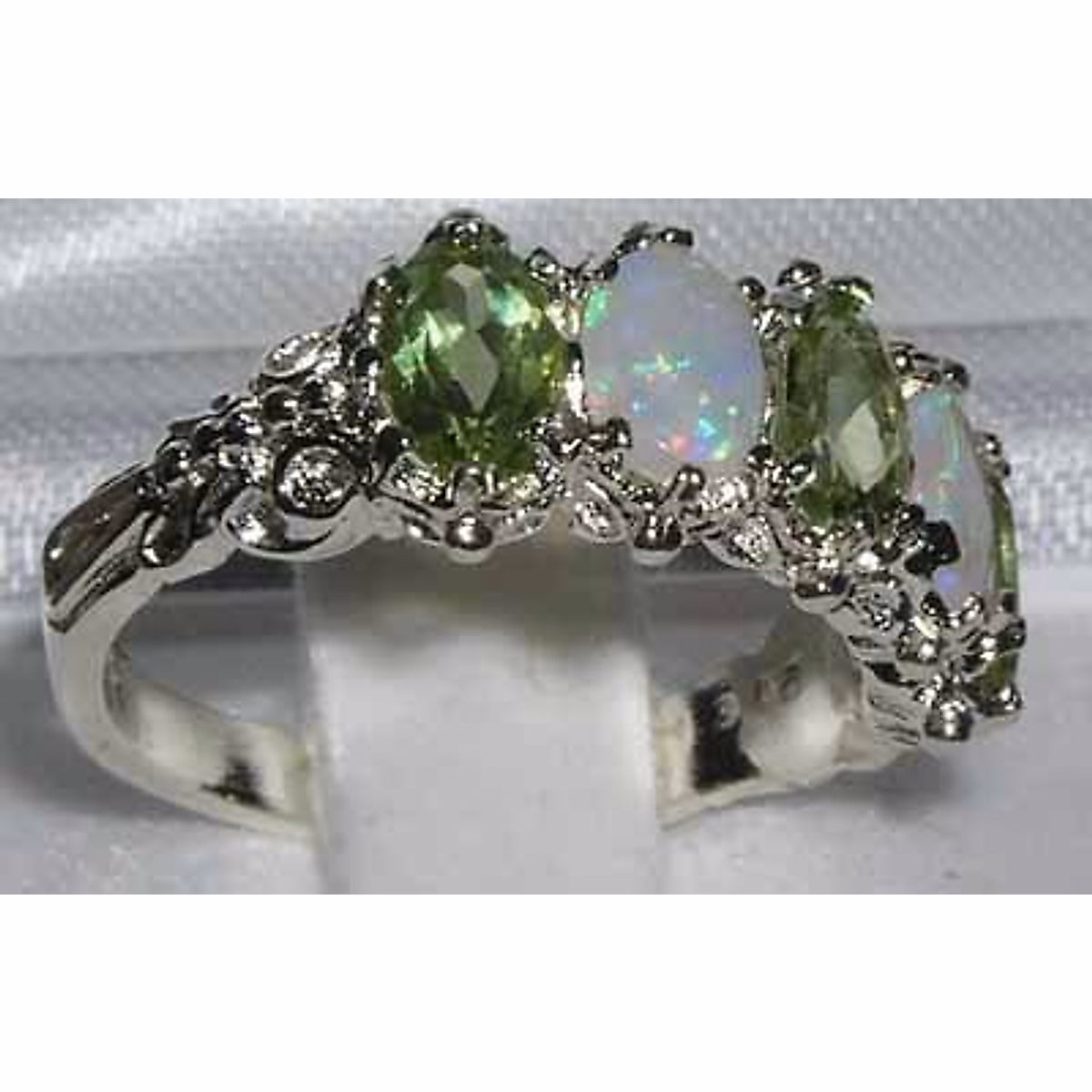 LetsBuyGold 925 Sterling Silver Natural Peridot and Opal Womens Wedding Ring - Size 5.5