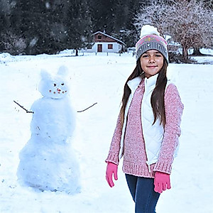 SWAK Girls Hat & Glove Sets-Kids Cold Weather Winter Accessories-Childrens pom pom Hat sets-Big Girls 2 Pc Beanie Sets