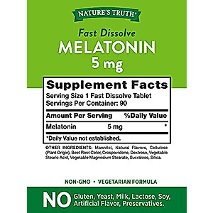 Nature's Truth Melatonin 5 mg Fast Dissolve Tabs Natural Berry Flavor - 90 ct, Pack of 2