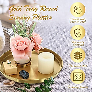 3 Pieces Gold Round Serving Tray Stainless Steel Round Coffee Table Tray Circle Decorative Tray Decorative Vanity Tray Jewelry Makeup Organizer for Bathroom Candle Perfume Countertop Kitchen (12 Inch)