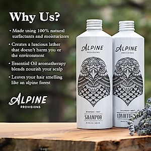 Alpine Provisions Cedar & Sandalwood Conditioner - Naturally Moisturize, Repair, & Strengthen with Essential Oils, Sunflower oil & Aloe Vera, Vegan, Sulfate - Plant-Based Hair Care - 16.9 FL Oz