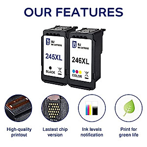 BJ Ink Cartridge Replacement for Canon PG-245XL CL-246XL Compatible with Canon PIXMA IP2820 MG2420 MG2520 MG2522 MG2924 MG3020 MG3022 MX490 MX492 Printer(1 Black,1 Tri-Color)