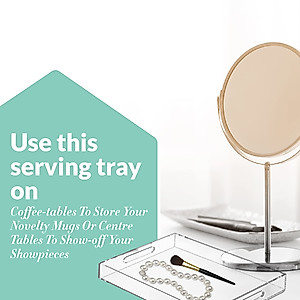 Rectangle Coffee Table Tray - Clear Acrylic Tray with Handles 16 x 12 x 2 - Rectangle Tray for Serving Food, Coffee, Organizing Bathroom Accessories, Makeup, Perfume, Ottoman, Eating in Bed Tray