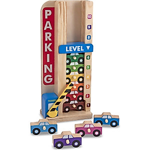 Melissa & Doug Wooden Stack & Count Parking Garage Classic Toy + Free Scratch Art Mini-Pad Bundle [51828]