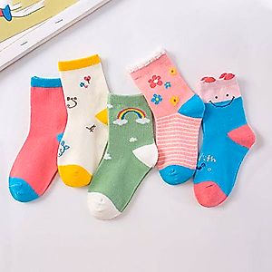 Nuziku Toddler Little Girls Cotton Crew Socks 10 Pairs (US, Age, 5 Years, 7 Years, Colorful)