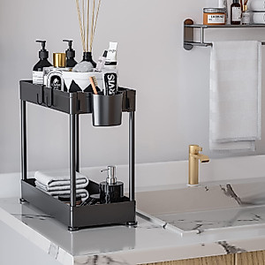 3 Pack Under Sink Organizer, 2 Tier Under Bathroom Sink Storage Organizer, Sturdy Bathroom Storage Shelf, Multi-purpose Bath Collection Baskets for Kitchen Countertop Cabinet Pantry