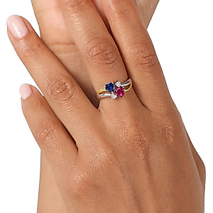 Gem Stone King 925 Silver and 10K Yellow Gold Blue Created Sapphire and Red Created Ruby and White Lab Grown Diamond Ring For Women (1.12 Cttw, September Birthstone, Heart Shape 5MM, Size 8)