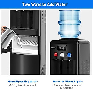 3 in 1 Water Dispenser with Built-in Ice Maker, Top Loading Water Cooler Dispenser for 3-5 Gallon Bottle with a Scoop, 3 Temps, Child Safety Lock, ETL Listed, Black