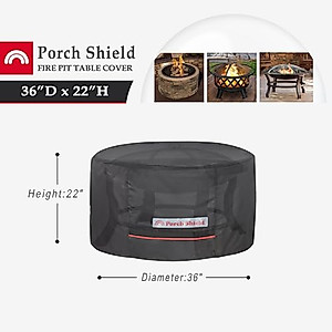 Porch Shield UV-Resistant Patio Fire Pit Cover - Waterproof Round 36 inch Outdoor Fire Bowl Cover, Black