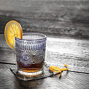 Joeyan Iridescent Drinking Glasses Vintage Glassware Sets Rainbow Embossed Romantic Water Glass Tumbler Great for Juice Cocktail Wine, 10 oz, Set of 6